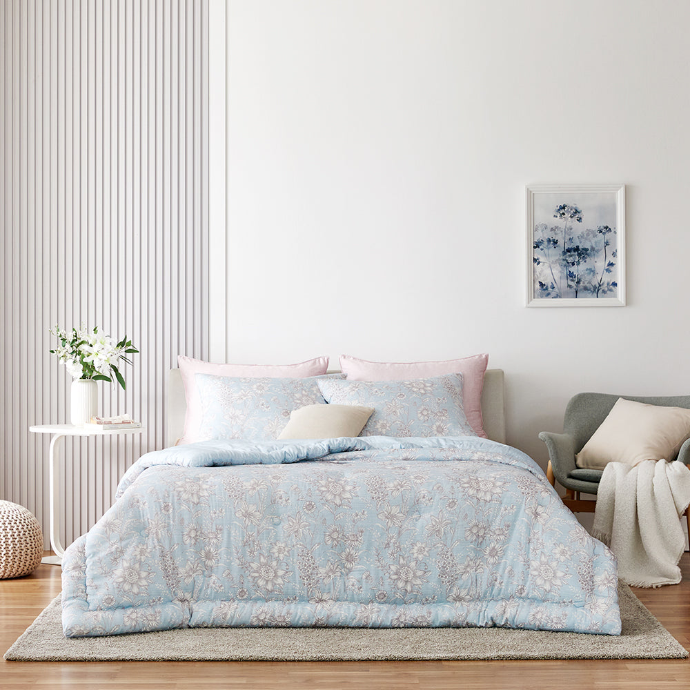 Abigail Hanji Modal Flower Comforter Set(All-Season) - Blue
