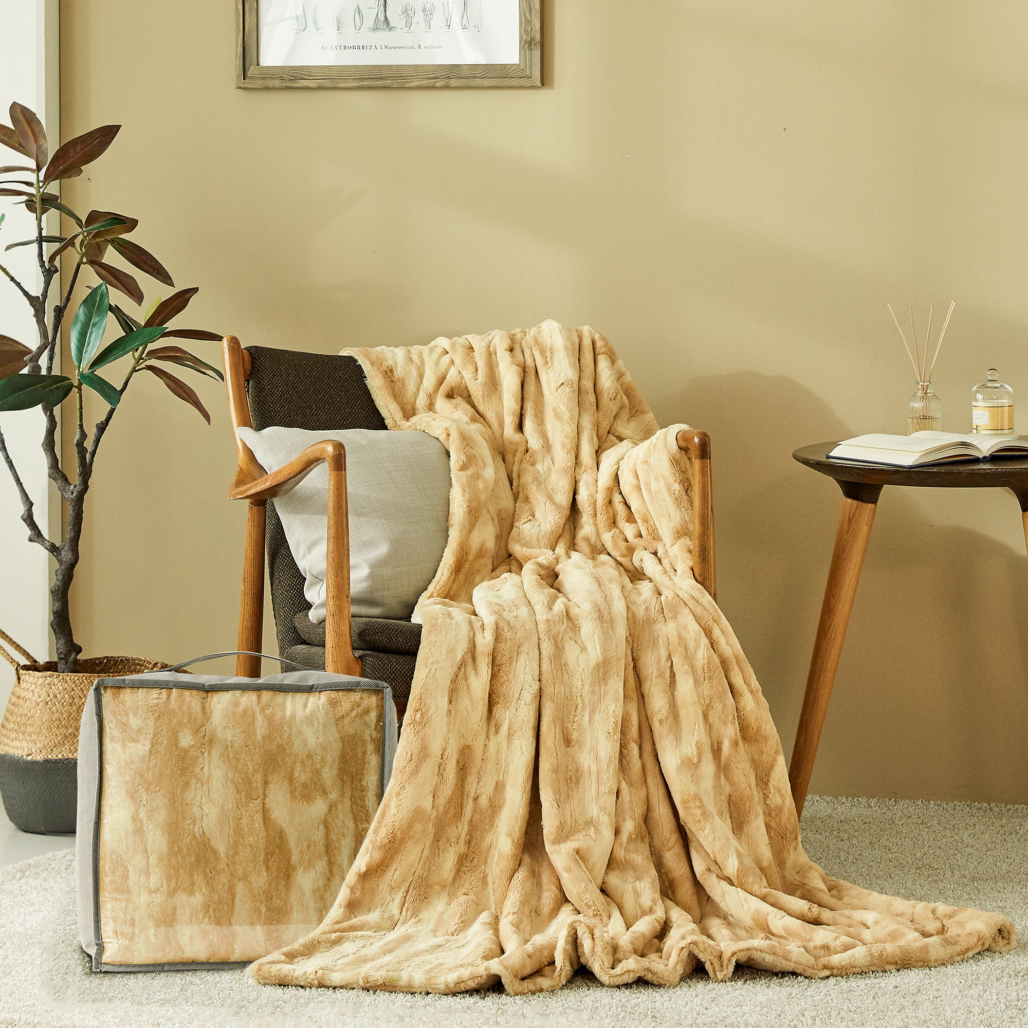 Premium Faux Fur Minky Blanket - Beige