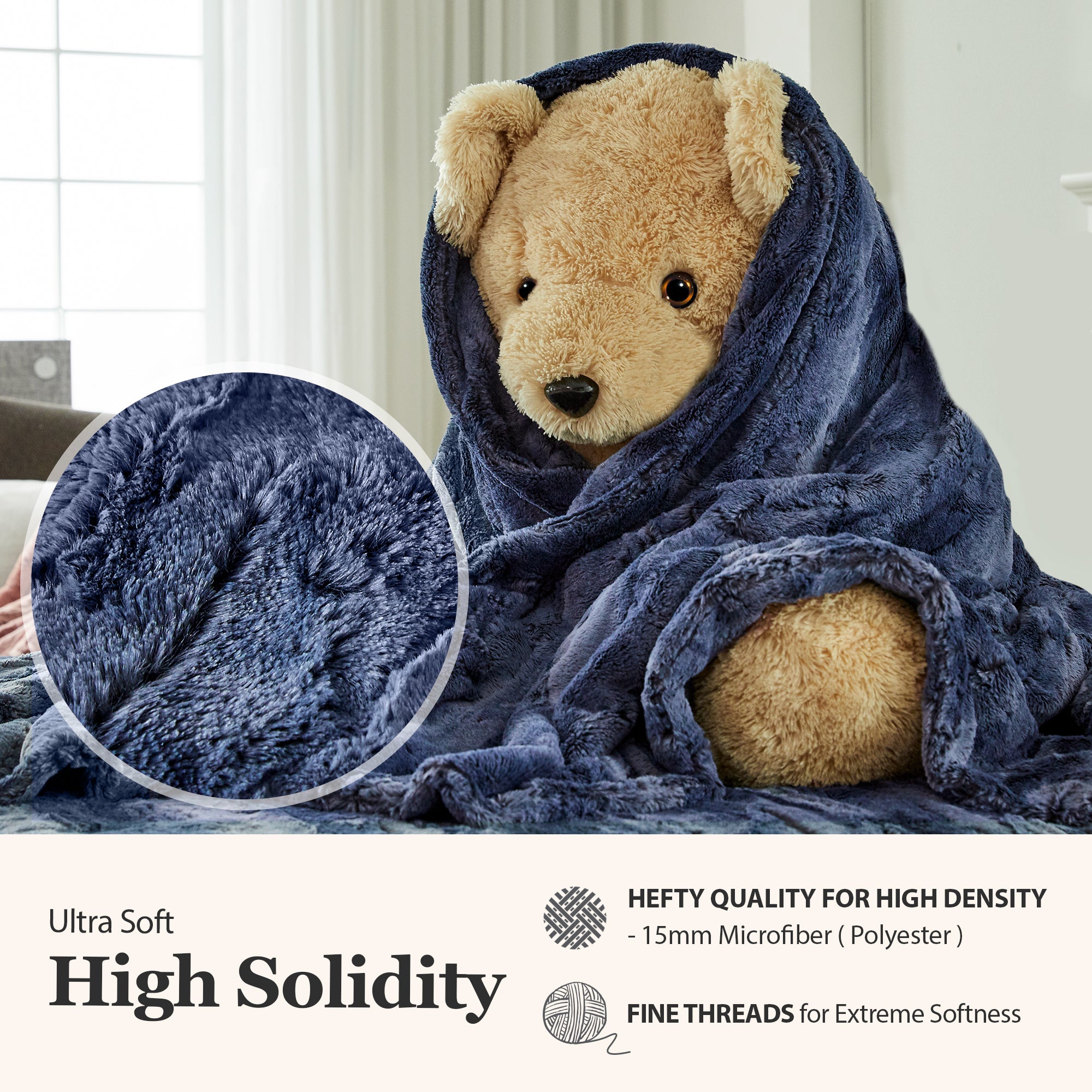 Premium Faux Fur Minky Blanket - Tan Navy