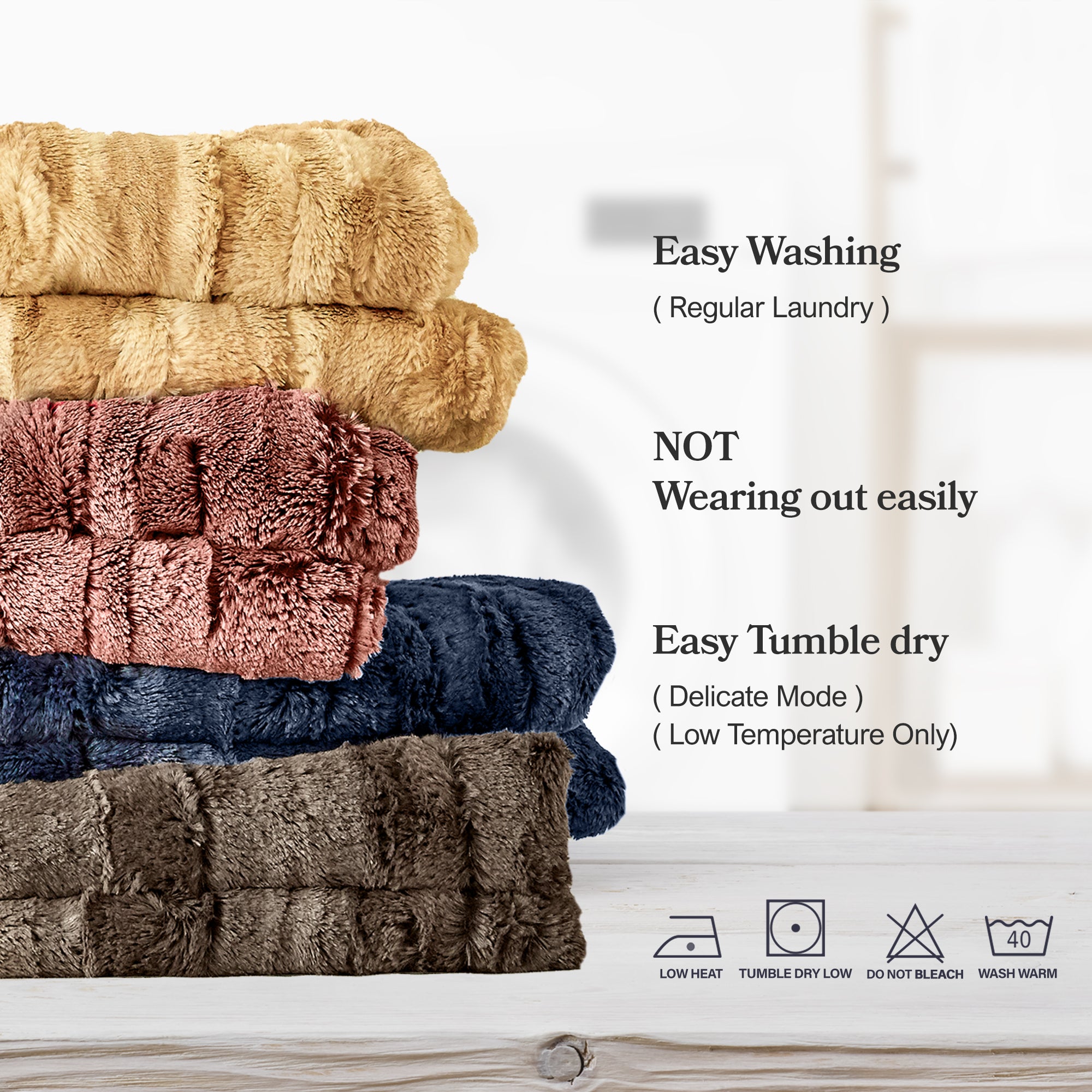 Premium Faux Fur Minky Blanket - Tan Navy