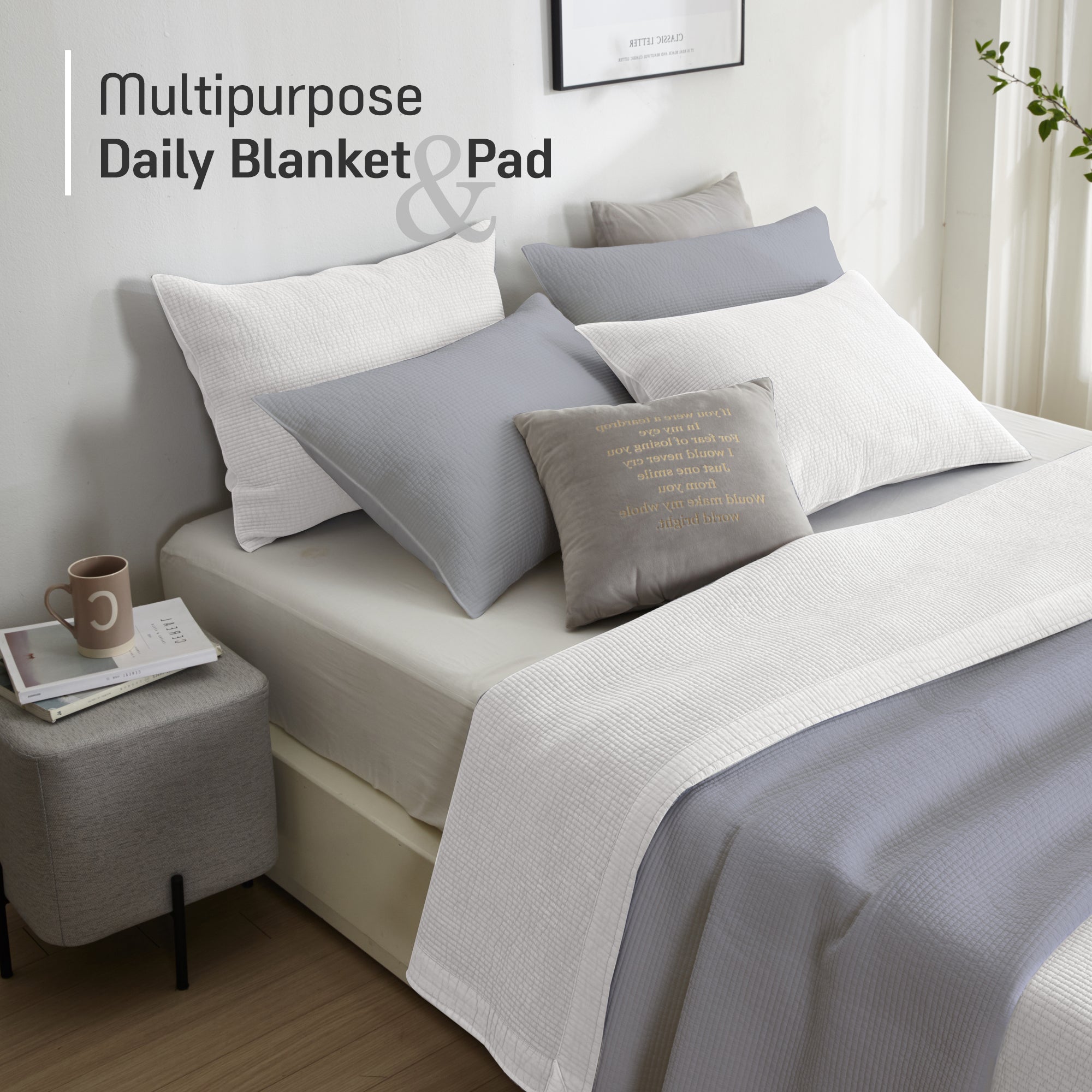 Pure Cotton Line Quilt Set in White